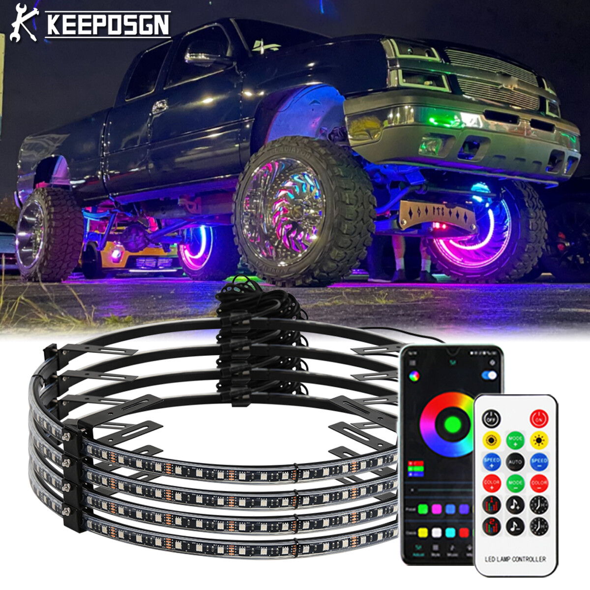 4x RGB LED 15.5" Wheel Ring Rim Chasing Light For Chevy Silverado 1500 ...