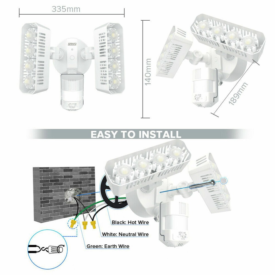 3600lm 250W LED Security Light Motion Sensor Yard Floodlight Dusk to ...