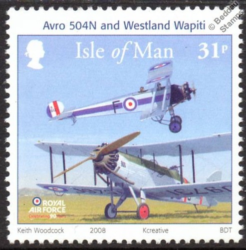 RAF AVRO 504N / WESTLAND WAPITI Biplane Aircraft Stamp (2008 Isle of ...