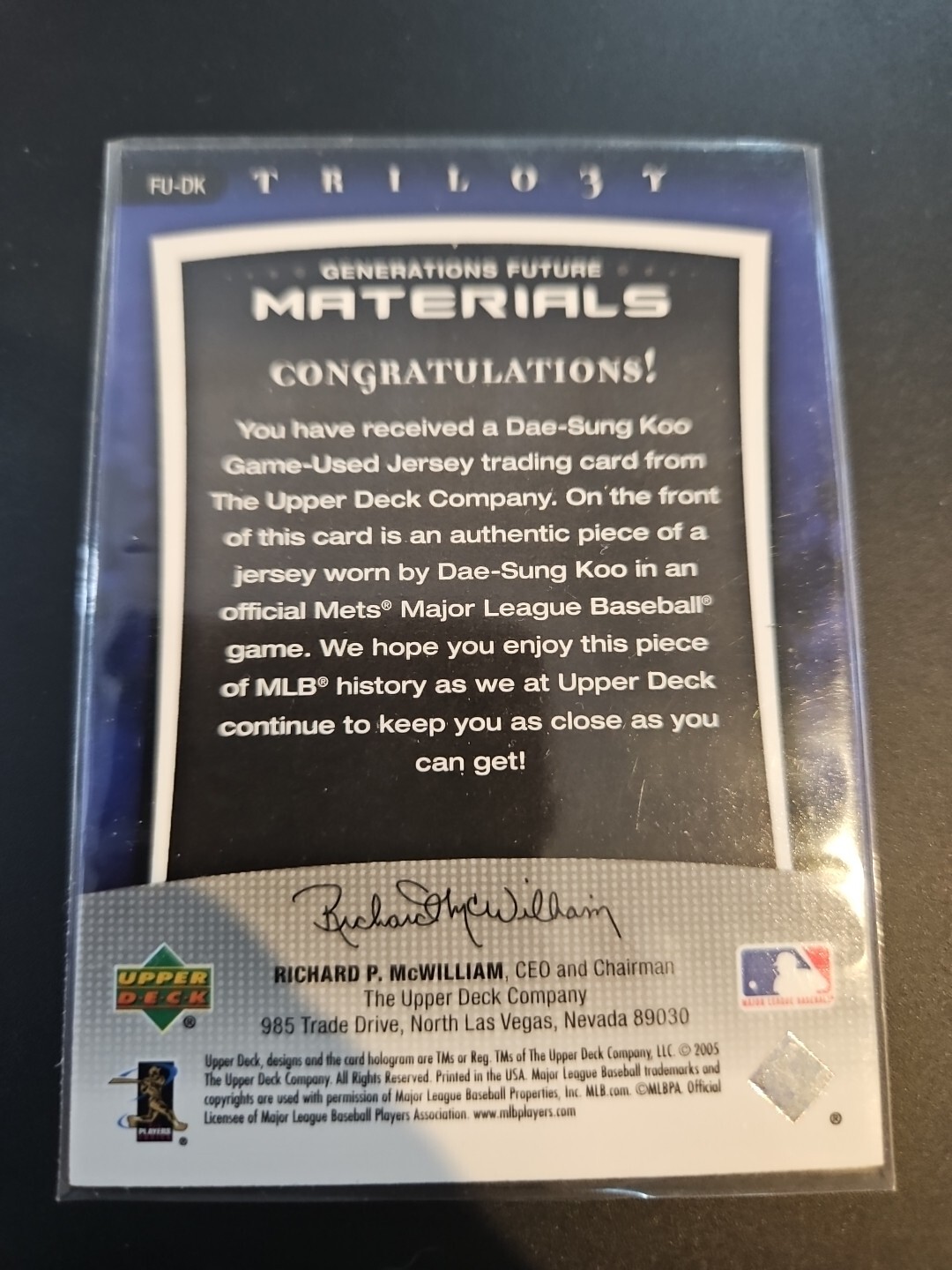 DAE-SUNG KOO 2005 UD Trilogy Generations Future Materials /120 RC Rare ...