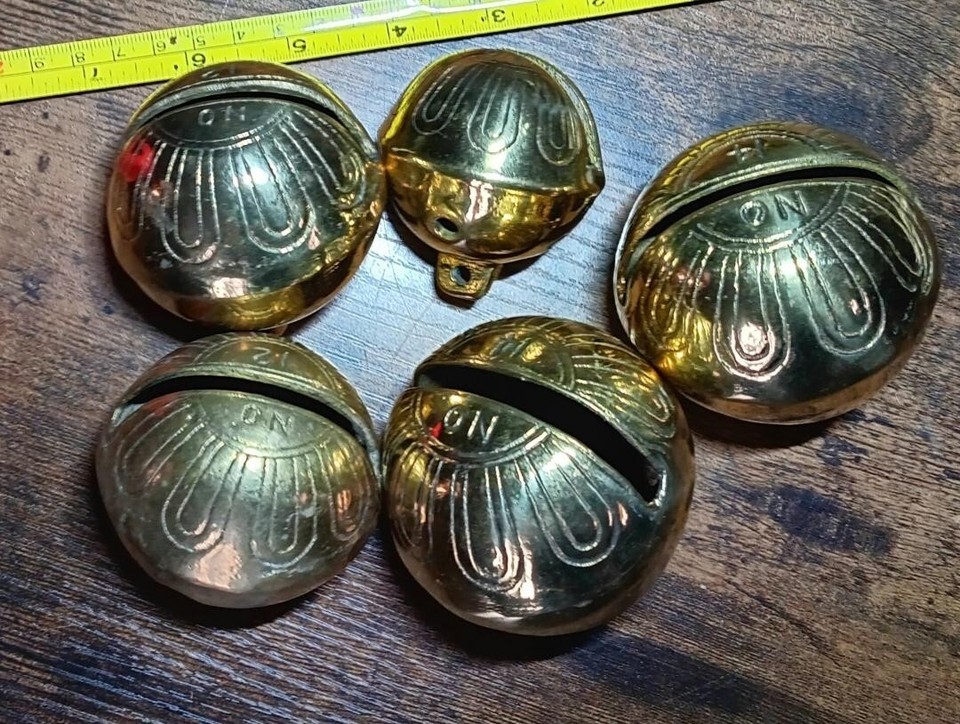 Sleigh Bells Brass FIVE Bells Numbered Heavy Home Office | eBay