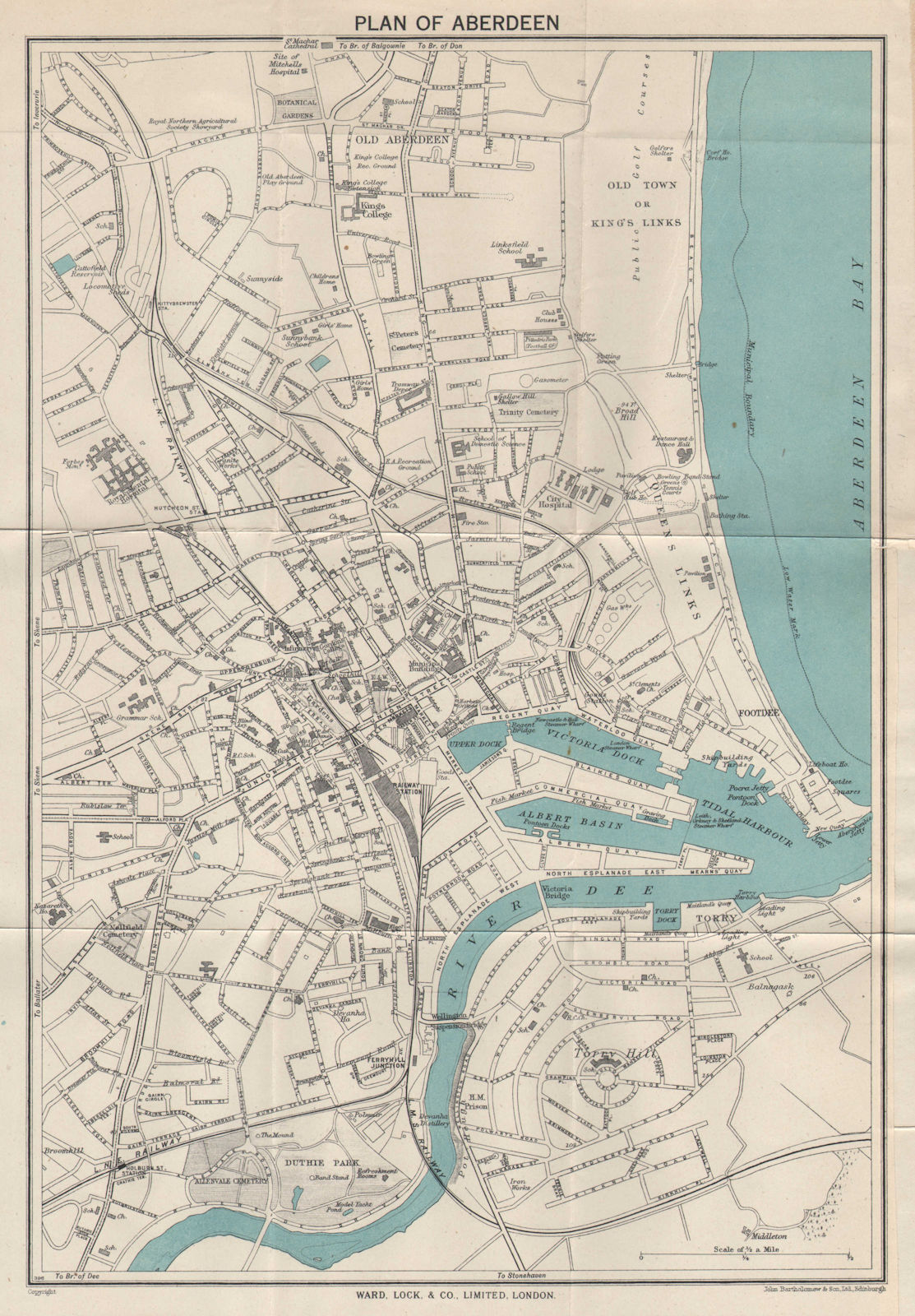 ABERDEEN vintage tourist town city plan. Scotland. WARD LOCK 1950 old ...