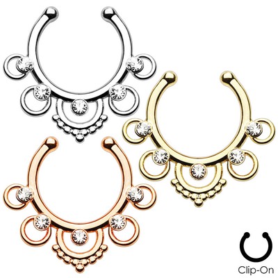1pc Non-Piercing 5 Circle w/Gems Septum Hanger Clip-On Fake Nose Ring ...