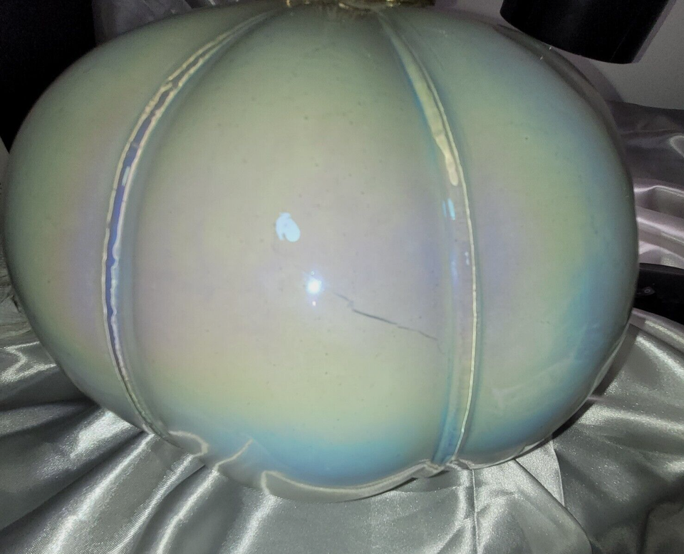 Opalescent White Glass Pumpkin Brass Stem 10” | eBay