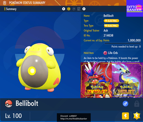 Pokemon Scarlet/Violet SHINY BELLIBOLT Lv.100 Modest 6IV w/ Life Orb ...