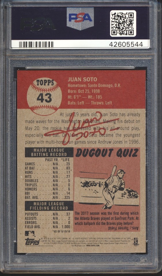 2018 Topps Living Baseball Juan Soto ROOKIE #43 PSA 10 NEW YORK YANKEES ...