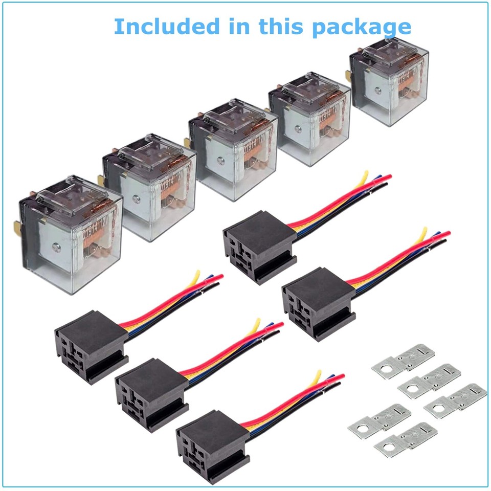 5Pcs Car 12V DC 40A 5-Pin Relay Switch Harness Socket Waterproof ...