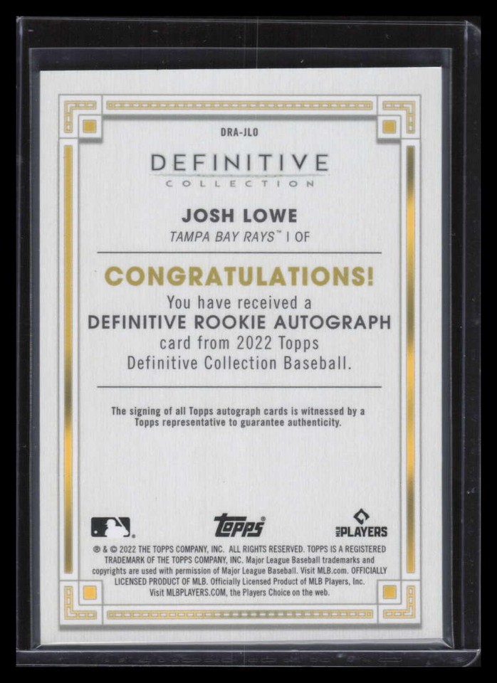 2022 Topps Definitive Collection Autographs DRAJLO Josh Lowe Rookie ...