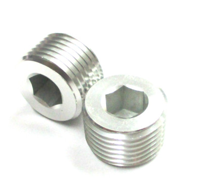 1/4 NPT Pipe Plugs Pair Recessed Allan Head Silver Anodized Aluminum ...