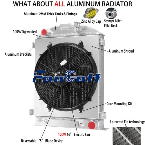3Core Radiator+Shroud Fan Fit 1932 FORD Street Rod HIGH BOY CHEVY V8 ...
