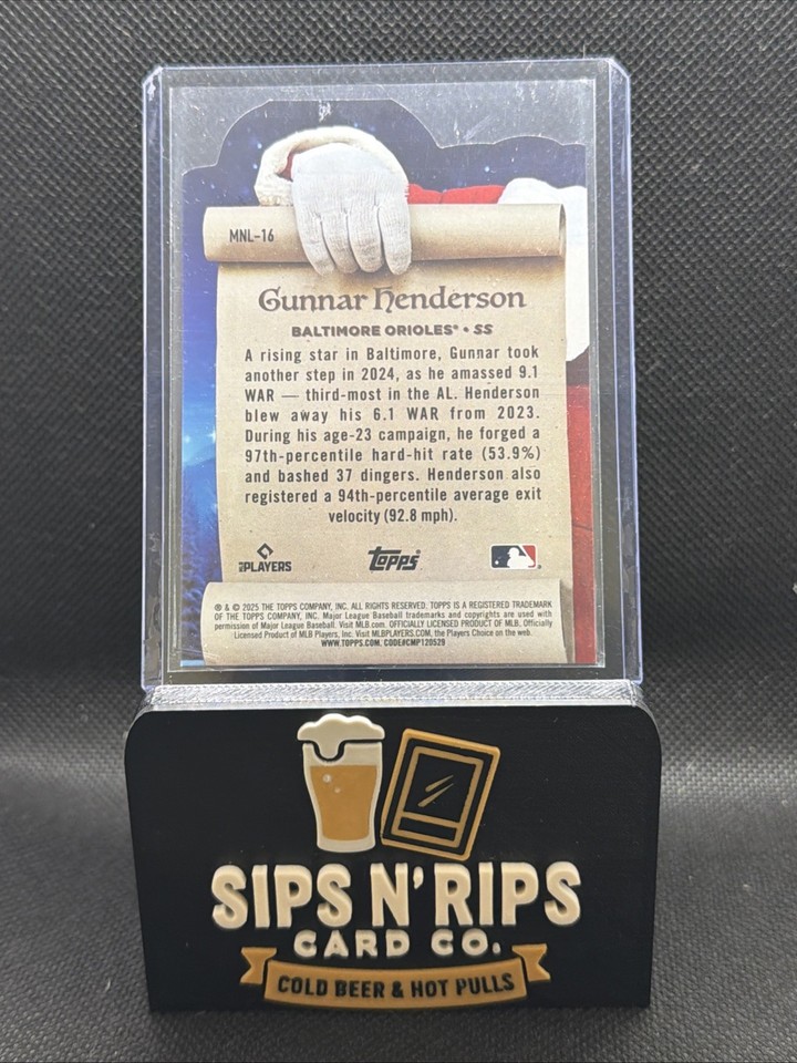 Gunnar Henderson The Nice List Die-Cut 2025 Topps Holiday Card #MNL-16 ...