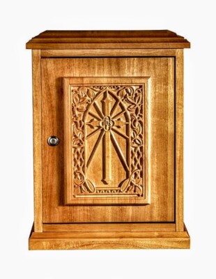 Wood Tabernacle Maple Hardwood Cross IHS Engraved 15" x 20" NEW Lock 2 ...