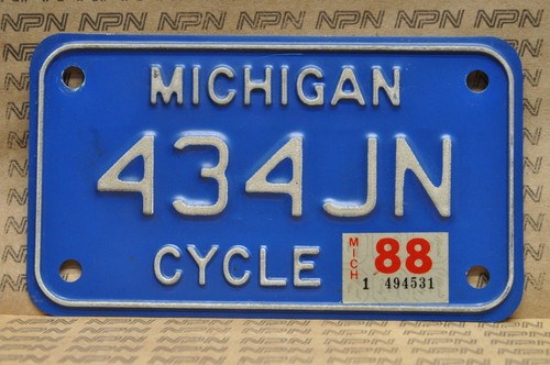 Vintage Michigan Motorcycle License Plate Blue 434JN 1988 Sticker | eBay