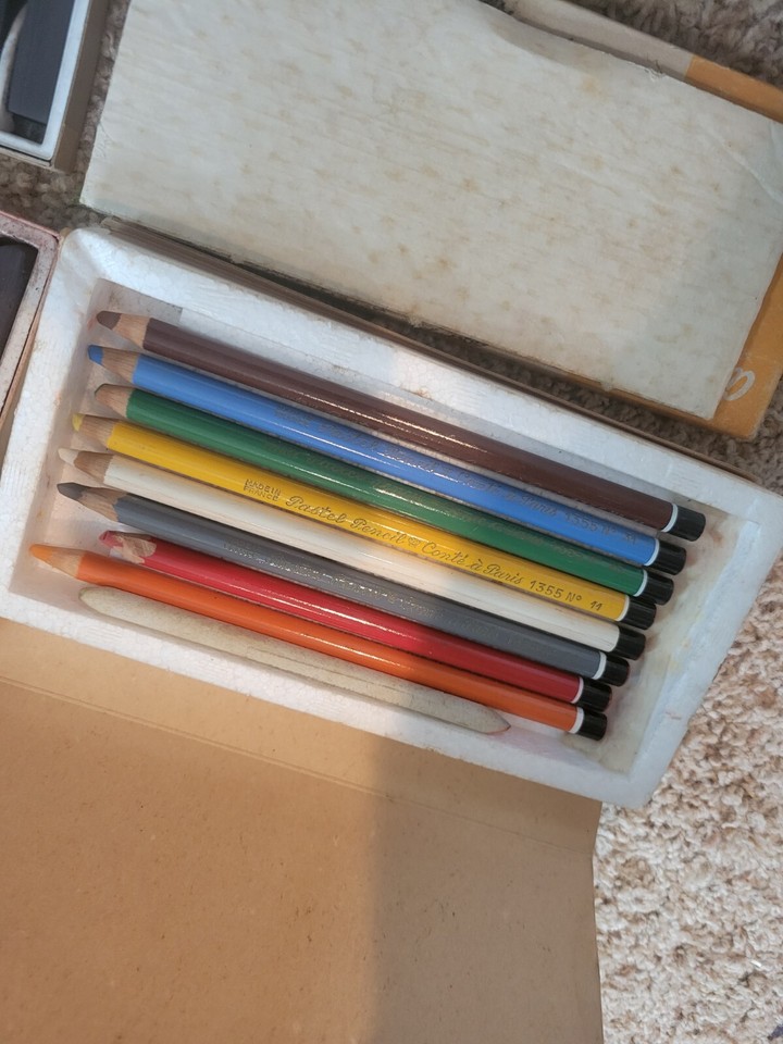 Vintage Art Supplies Lot Conte A Paris Pastel Pencils Compressed ...