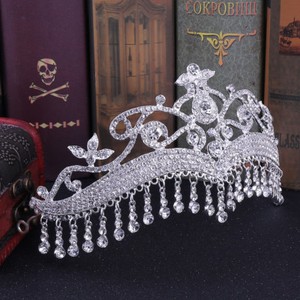 9cm High Fringes Crystal Silver White Tiara Wedding Queen Princess Prom ...