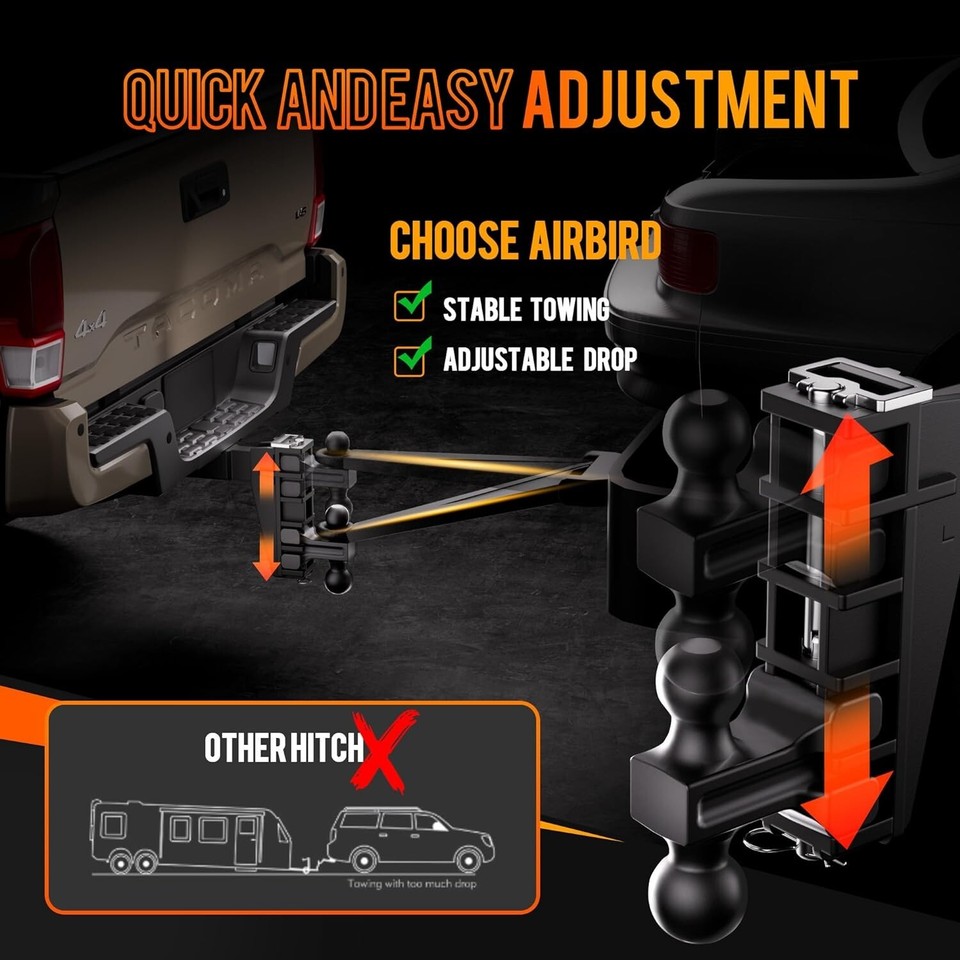 AIRBIRD Adjustable Trailer Hitch Fits 2.5-Inch Receiver, 6 Inch Drop ...