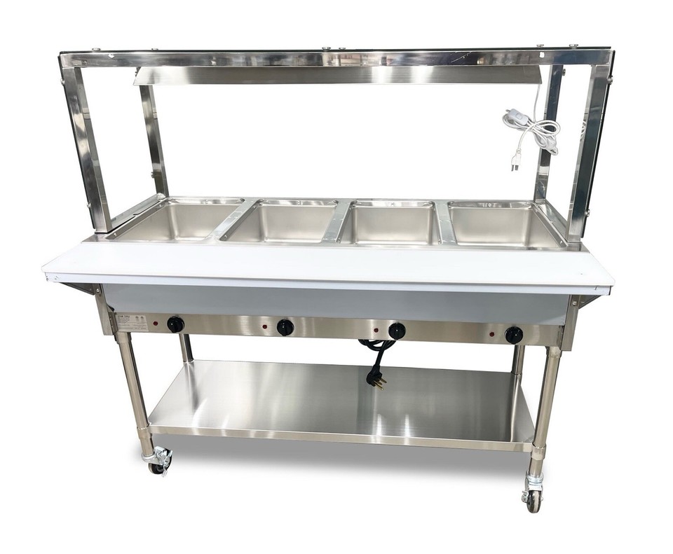 4 Pan Steam Table W Glass Sneeze Guard Display Buffet Hot Food Warmer ...