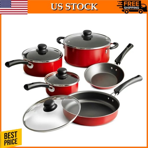 9-Piece Non-stick Cookware Set Pots & Pans Kitchen Simple Cooking ...