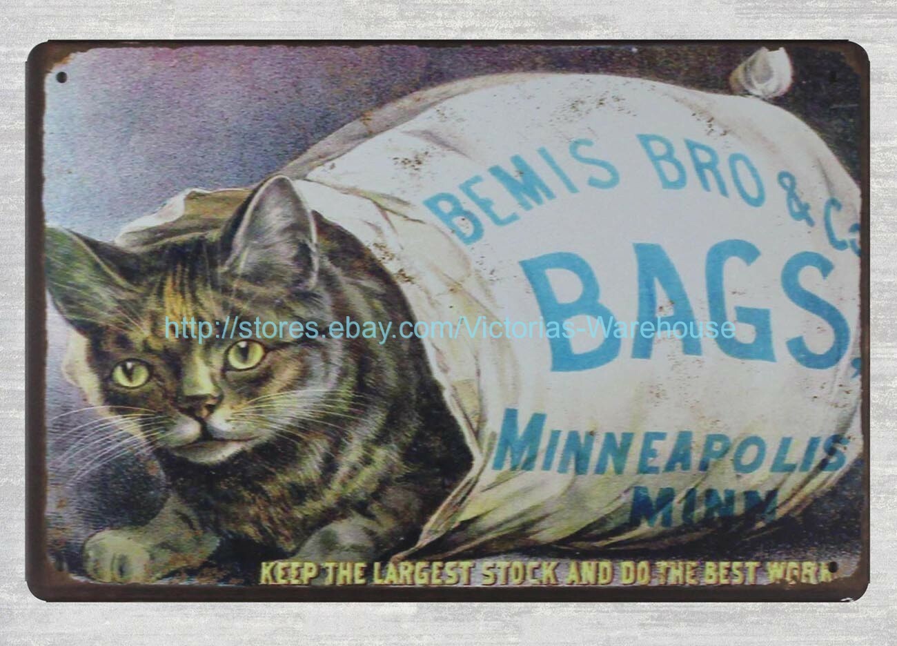 farm house art 1885 Bemis Brothers Bags Minneapolis cat metal tin sign ...