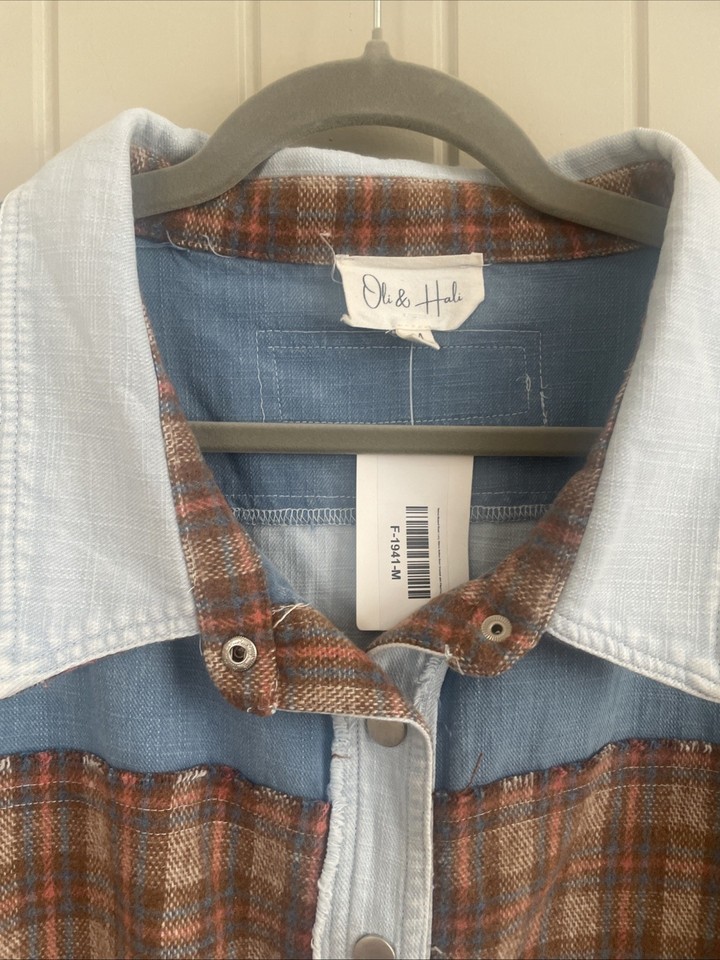 Oli & Hali Medium Denim And Brown Plaid Top | eBay