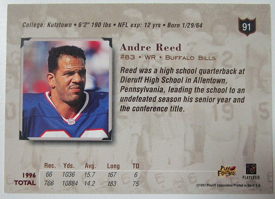ANDRE REED GOLD STAR 1997 Playoff Absolute Beginnings #91 Bills HOF | eBay