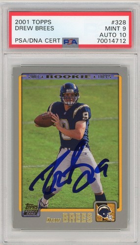 2001 Topps Drew Brees SIGNED #328 RC Rookie Card PSA 9 10 GRADED ...