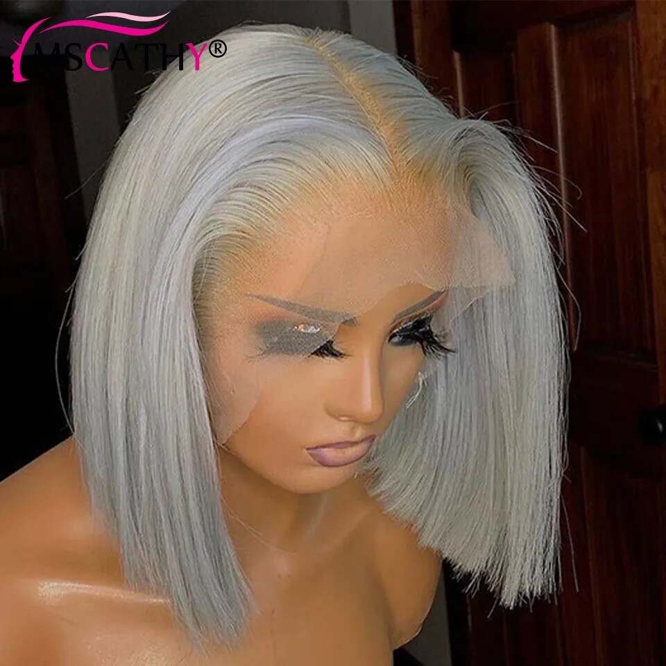 13x4 Mint Green Short Bob Lace Front Human Hair Wigs Transparent ...