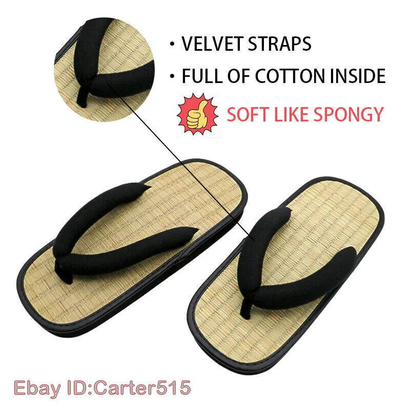 Bamboo Shoes Tatami Slippers Platform Straw Flip Flops Wicker Sandal ...