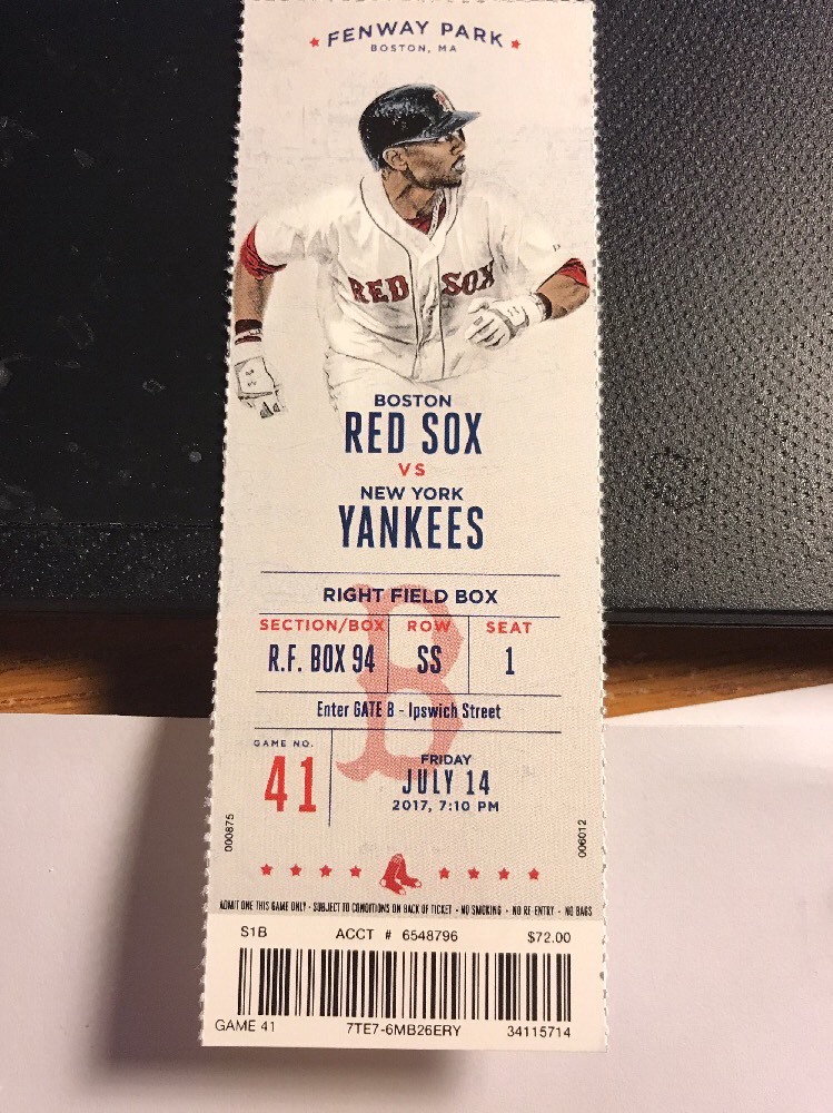 2017 BOSTON RED SOX VS NEW YORK YANKEES Ticket Stub 7/14 Sanchez HR ...
