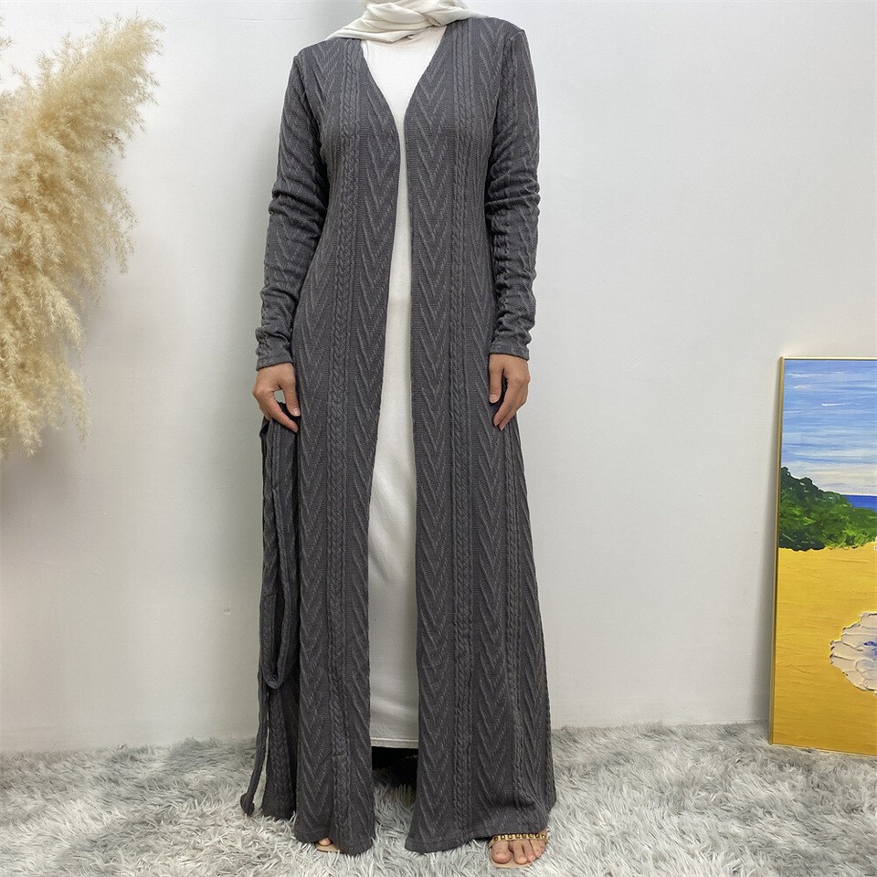 Muslim Knitted Open Cardigan Kaftan Robe Women Maxi Dress Abaya Dubai ...