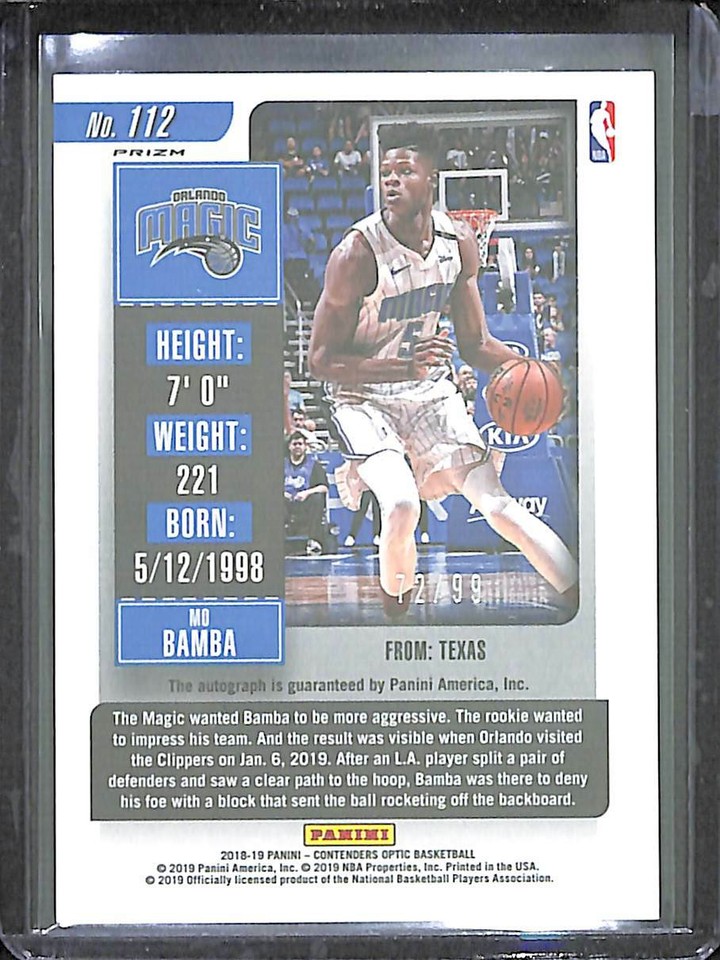 2018-19 Panini Optic Contenders Basketball Rookie Blue Autograph #112 ...