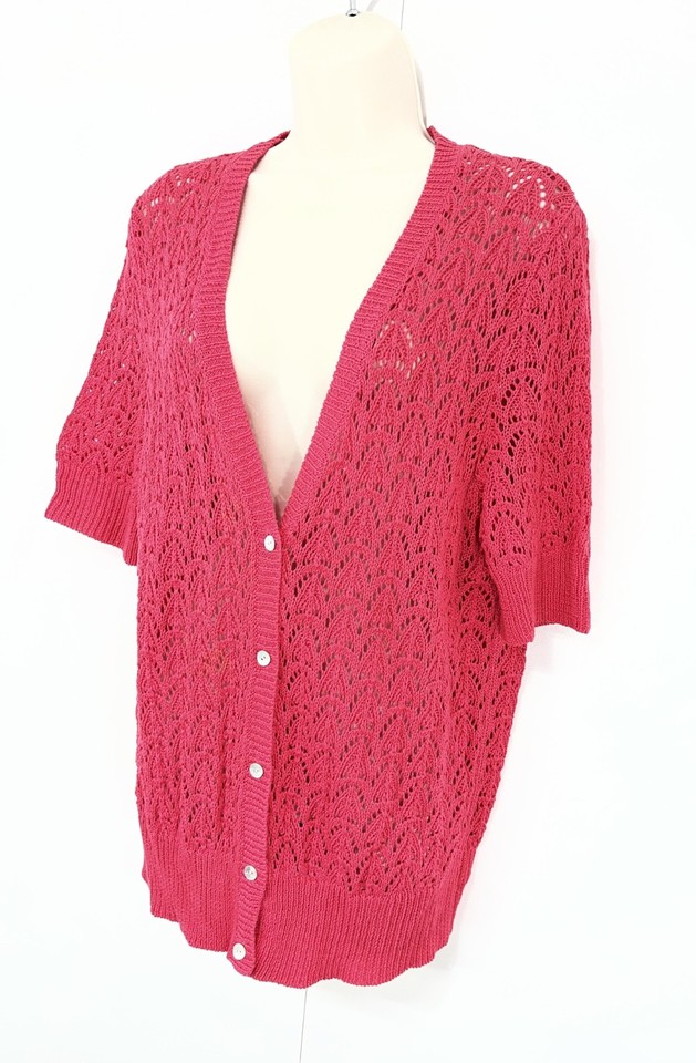 PETER HAHN Soft Open Knit Pure COTTON Women's Pink Short Sleeve ...