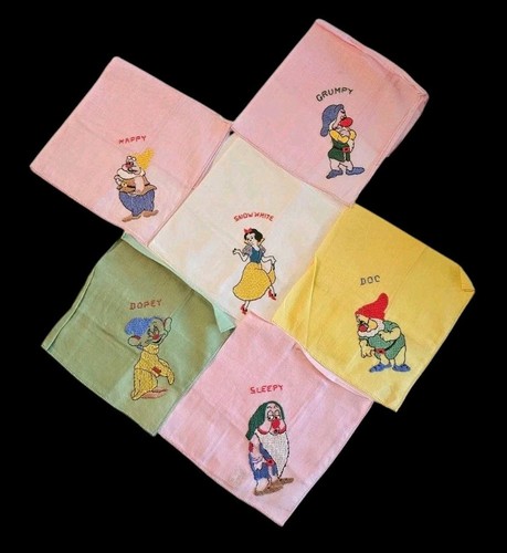 (6) 1930s WALT DISNEY'S SNOW WHITE AND THE DWARFS HANDKERCHIEFS | eBay