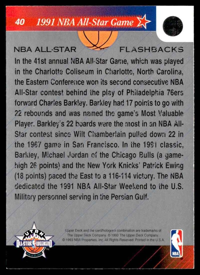 1992-93 Upper Deck All-Star Flashbacks 1991 NBA All-Star Game ...