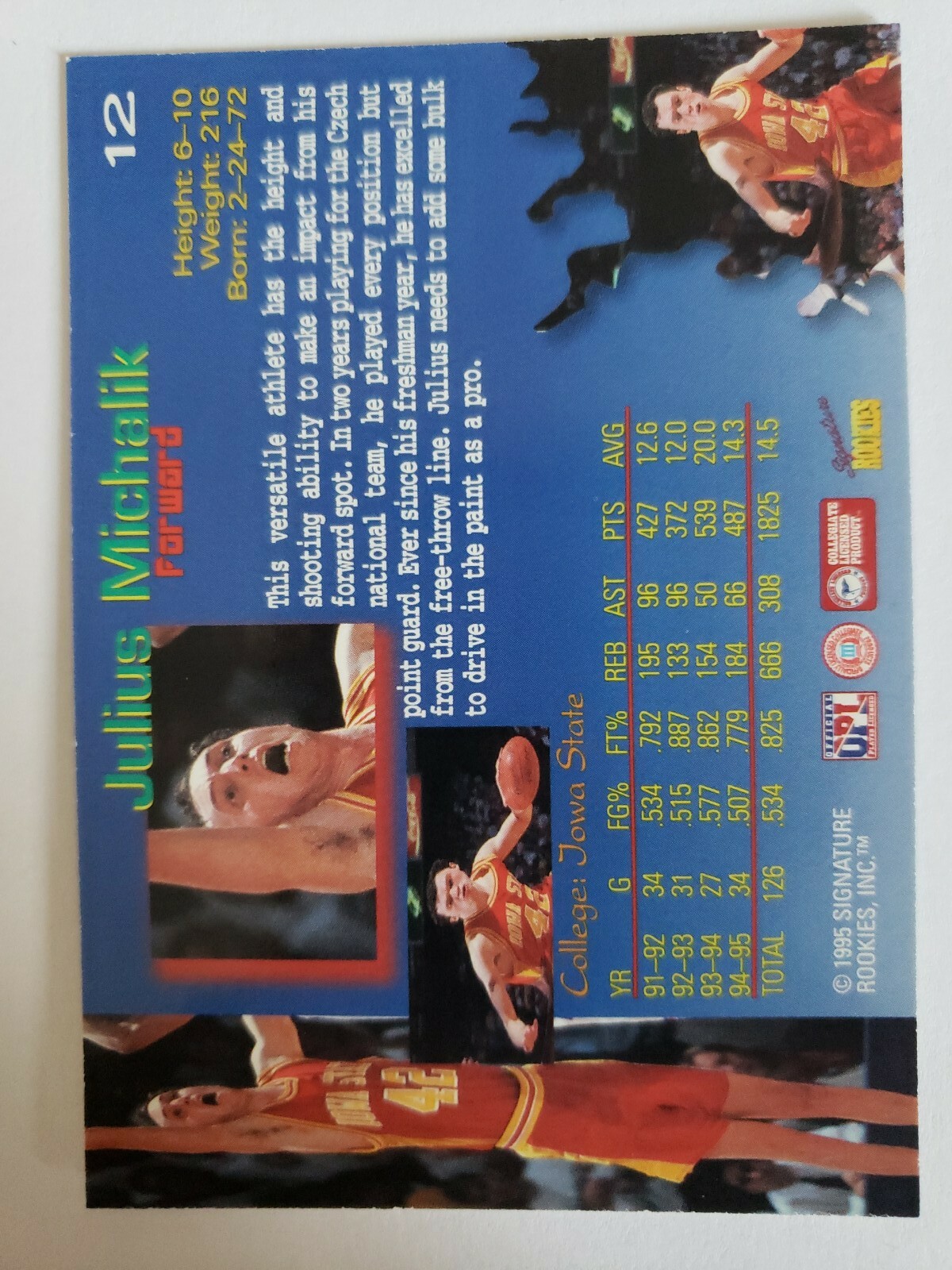 JULIUS MICHALIK 1995 SIGNATURE ROOKIE ON CARD ROOKIE AUTO #'D 2008/7750 ...