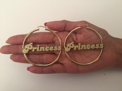 14K GOLD PLATED 3X60 MM PRINCESS HOOP EARRING W/ SNAP IN SWIVEL BAR ...