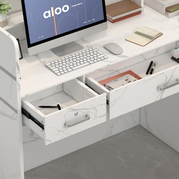 Reception Desk Office Counter Top Marble Wood Checkout Register ...