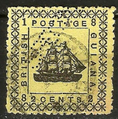 British Guiana 1882 2c Yellow perforated SPECIMEN used, SG: 165 ...