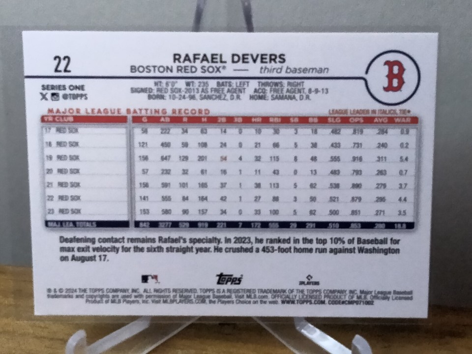 RAFAEL DEVERS 2024 Topps Series One Baseball #22 Boston Red Sox 3B | eBay
