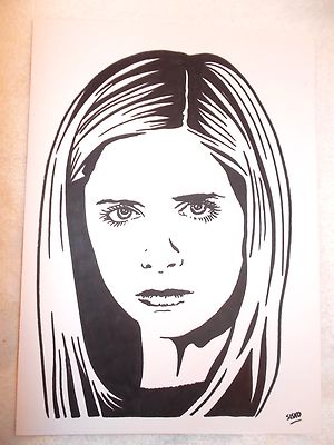 A4 Black Ink Marker Pen Sketch Drawing Sarah Michelle Gellar as Buffy ...