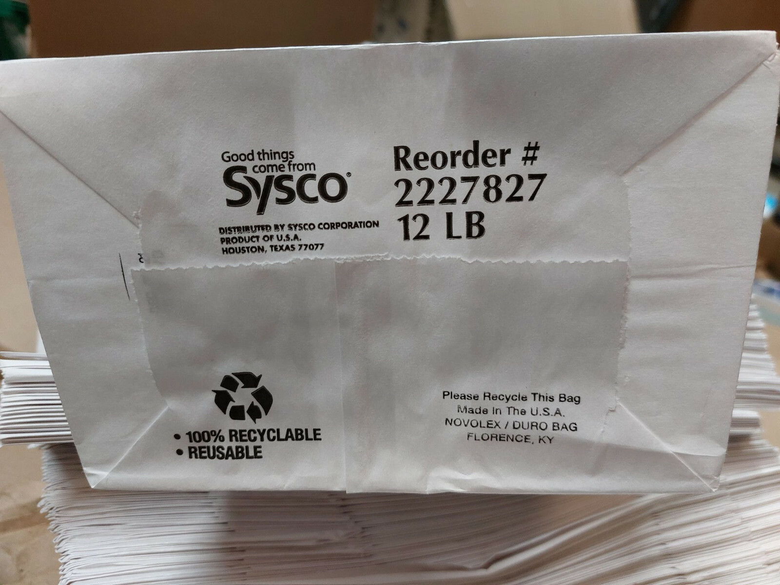 (500 Pcs) Sysco 2227827 White Paper Bags, 7.1" x 4.5" x 13.8", 12LB ...