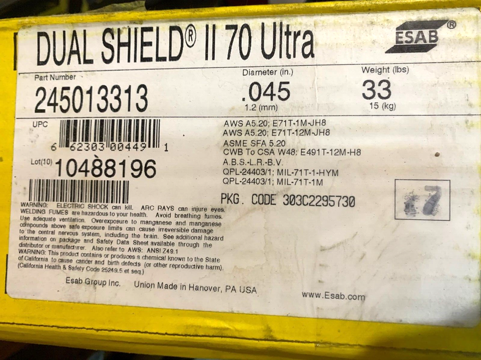 ESAB Dual Shield II 70 Ultra 245013313 E71T Welding Wire Spool .045 ...