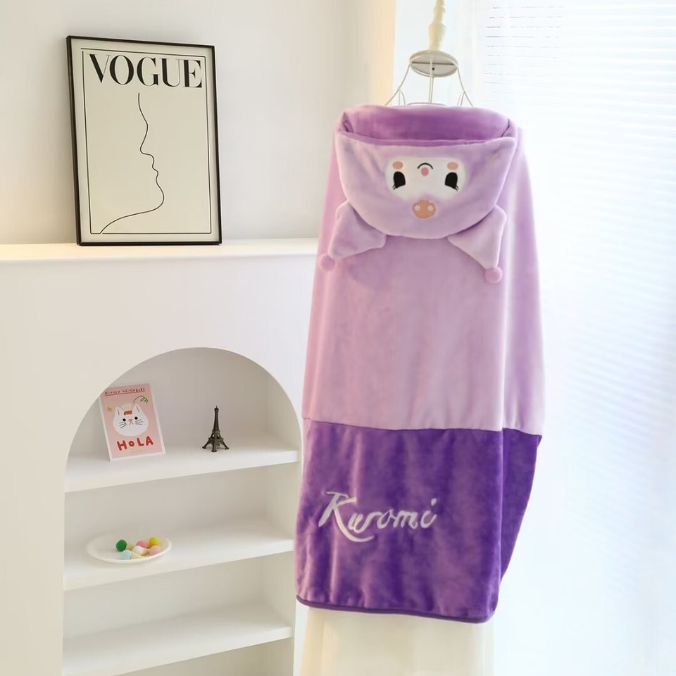 Cute Kuromi Flannel Cloak Hoodie Blanket Cosplay Warm Blankets Women ...