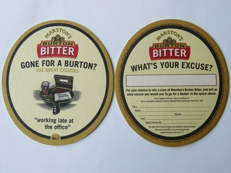 Beer Coaster ~ Gone for a MARSTON'S Burton Bitter ~ "Working Late At ...