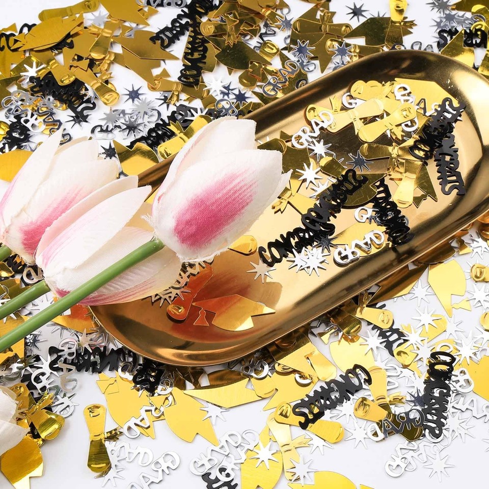 1000 Pcs 2025 Graduation Confetti, Gold, Silver, Black, Class of 2025 ...