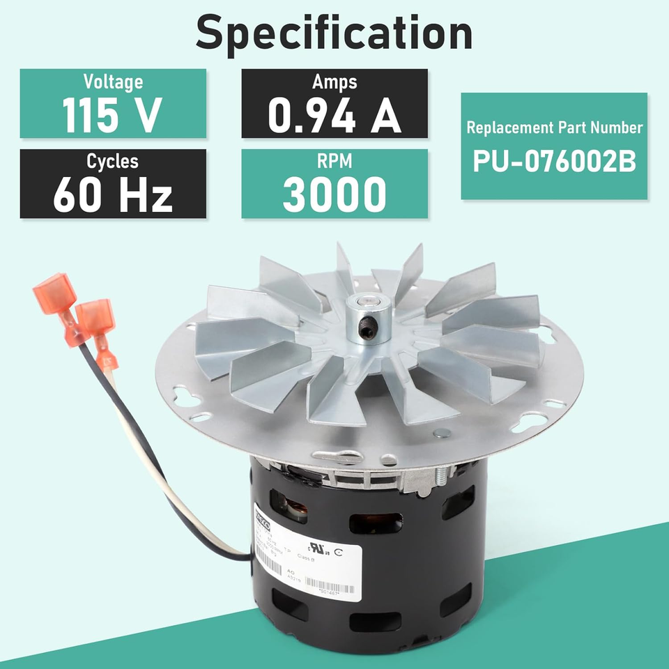 PU-076002B Combustion Blower Fans Motor for Englander 25-PDVC, 25-PDV ...