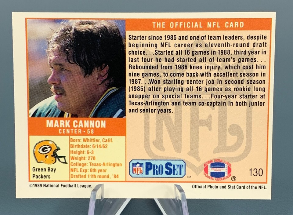 1989 NFL Pro Set Mark Cannon #130 Green Bay Packers Football Collectible | eBay