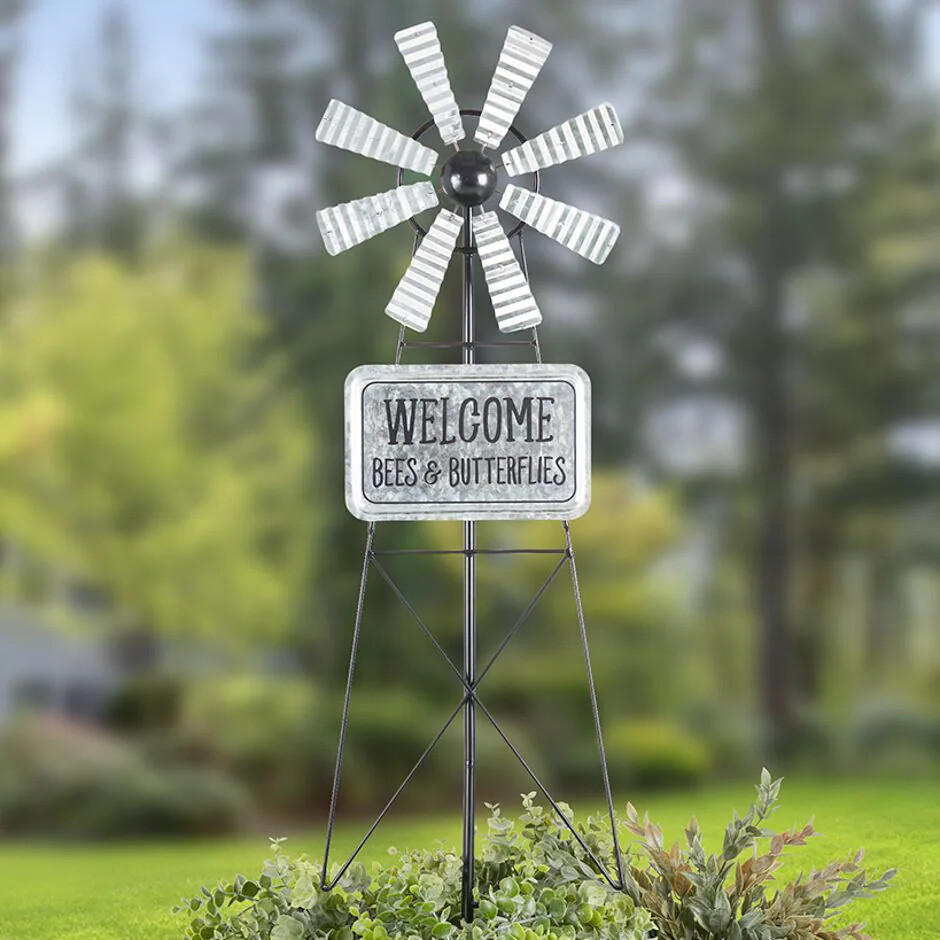 Farm Windmill Wind Spinner Stake Welcome Farmer Pinwheel Yard Garden ...