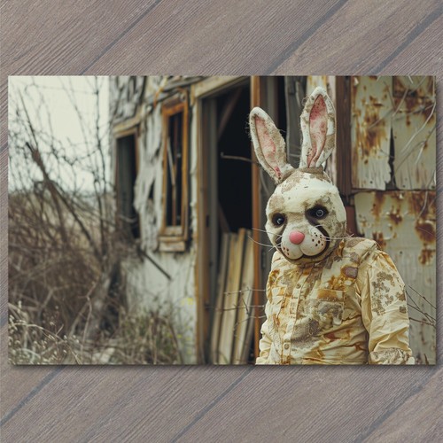 POSTCARD Rabbit Weird Creepy Vibe Easter Bunny Scary Mask Cult Strange ...