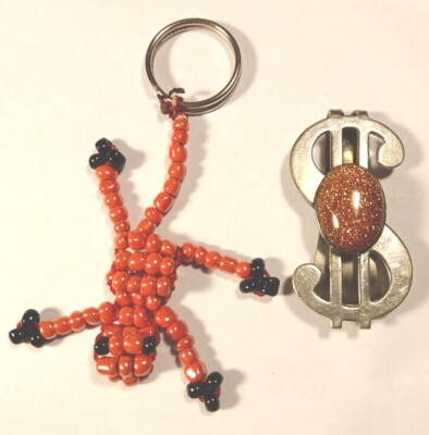 Vintage Goldstone Cabochon Dollar Sign Money Clip & Heshi Beads Lizard ...